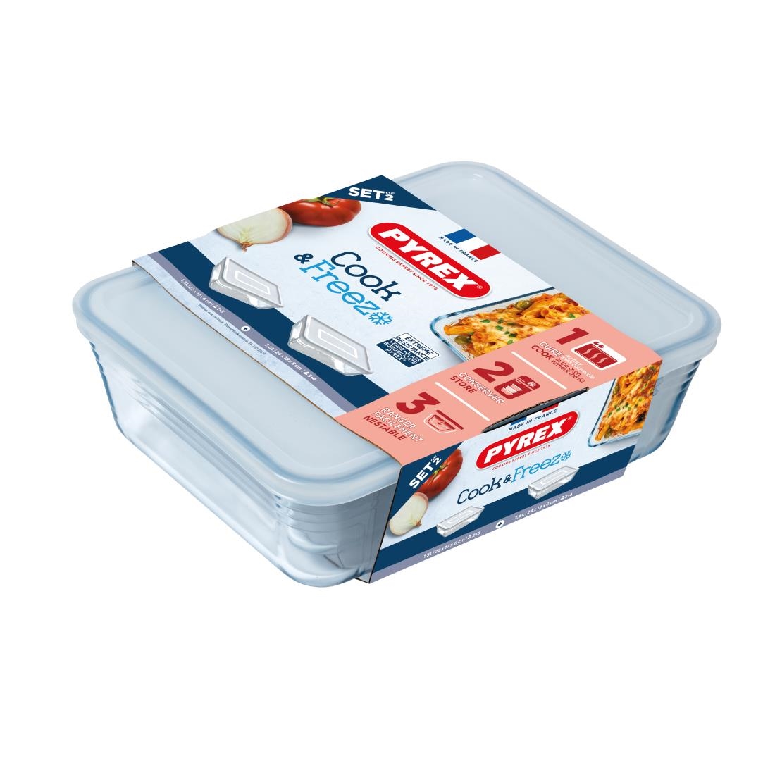 Pyrex Cook & Freeze 2 Piece Rectangular Storage Set 1.5Ltr & 2.6Ltr ...