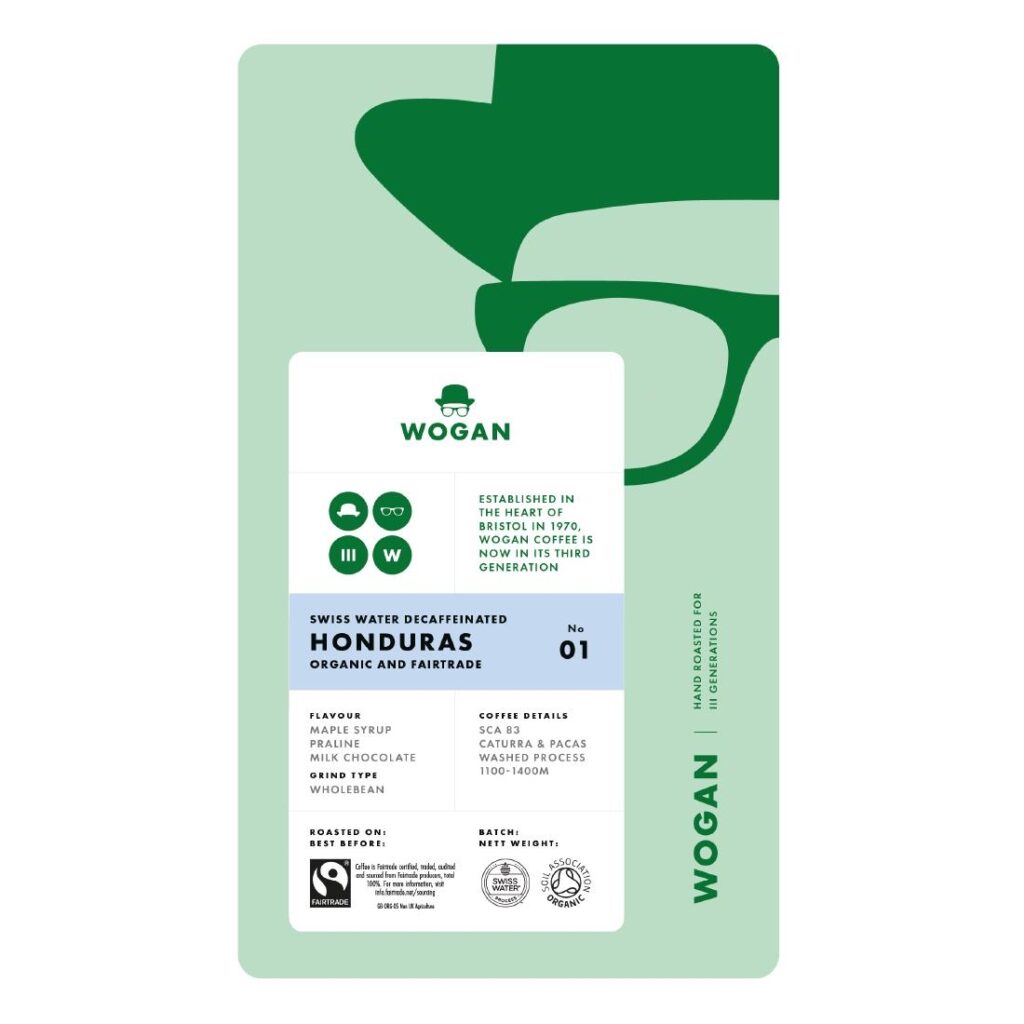 Wogan Swiss Water Decaffeinated Peruvian Coffee Beans 1kg - urneeds.co.uk